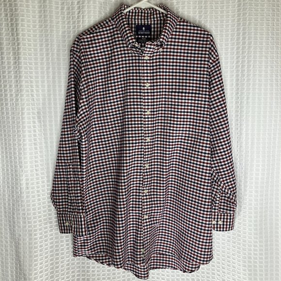 Stafford | Shirts | Stafford Wrinkle Free Red Whiteblue Plaid Long Sleeve Button Shirt | Poshmark